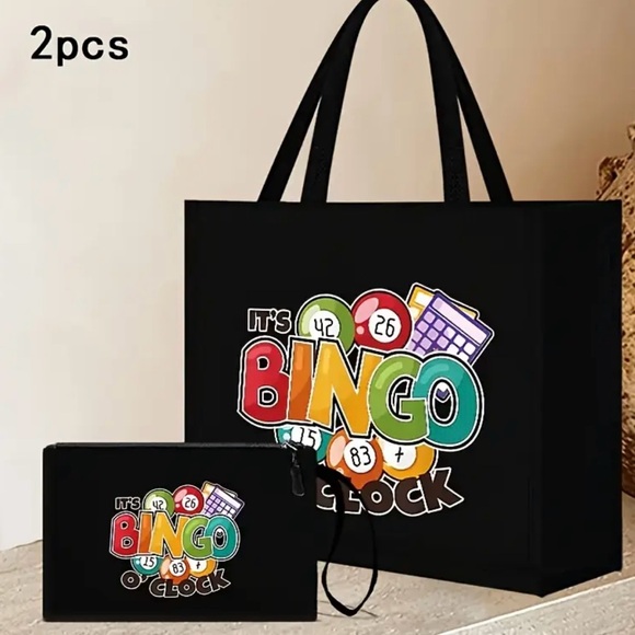 Bags | Black Bingo Tote And Pouch Set | Poshmark